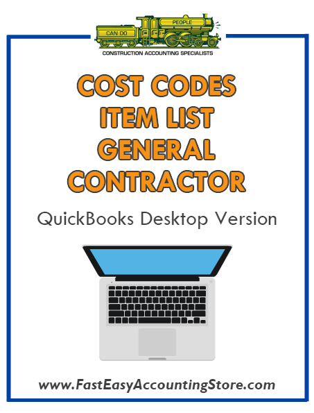 General Contractor QuickBooks Cost Codes Item List Desktop Version ...