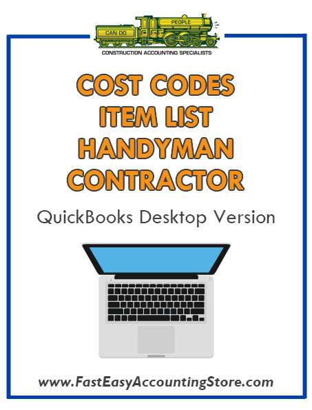Handyman Contractor QuickBooks Cost Codes Item List Desktop Version ...